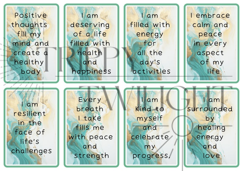Positive Affirmations Cards for Health & Well-being 32 Printable Cards ...