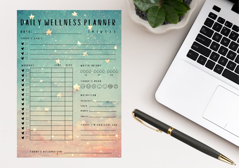 Printable Daily Wellness Planner | 9 Styles | 3 Sizes | Rainbow ...