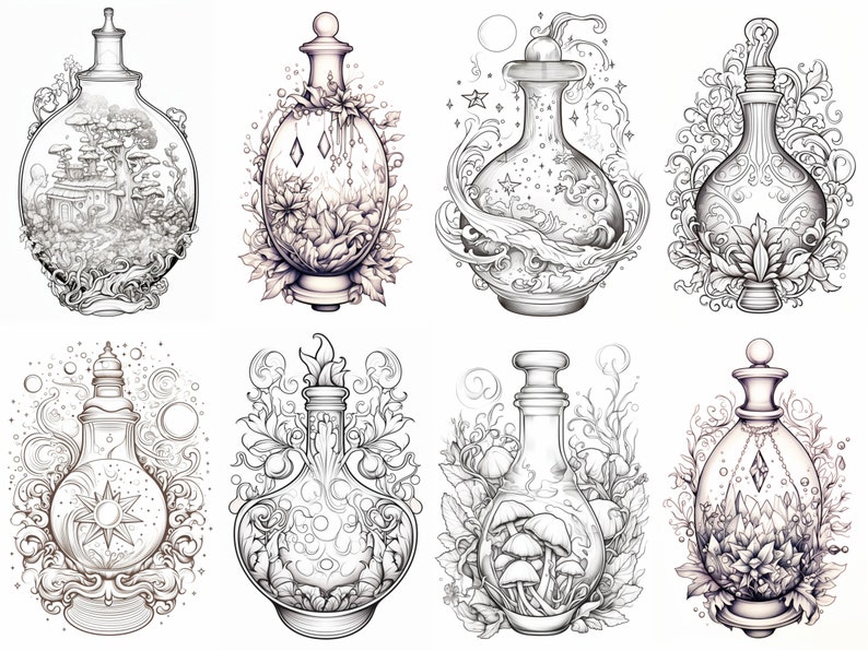 Mystical Potion Printable Coloring Pages 24 Alchemy Coloring - Etsy