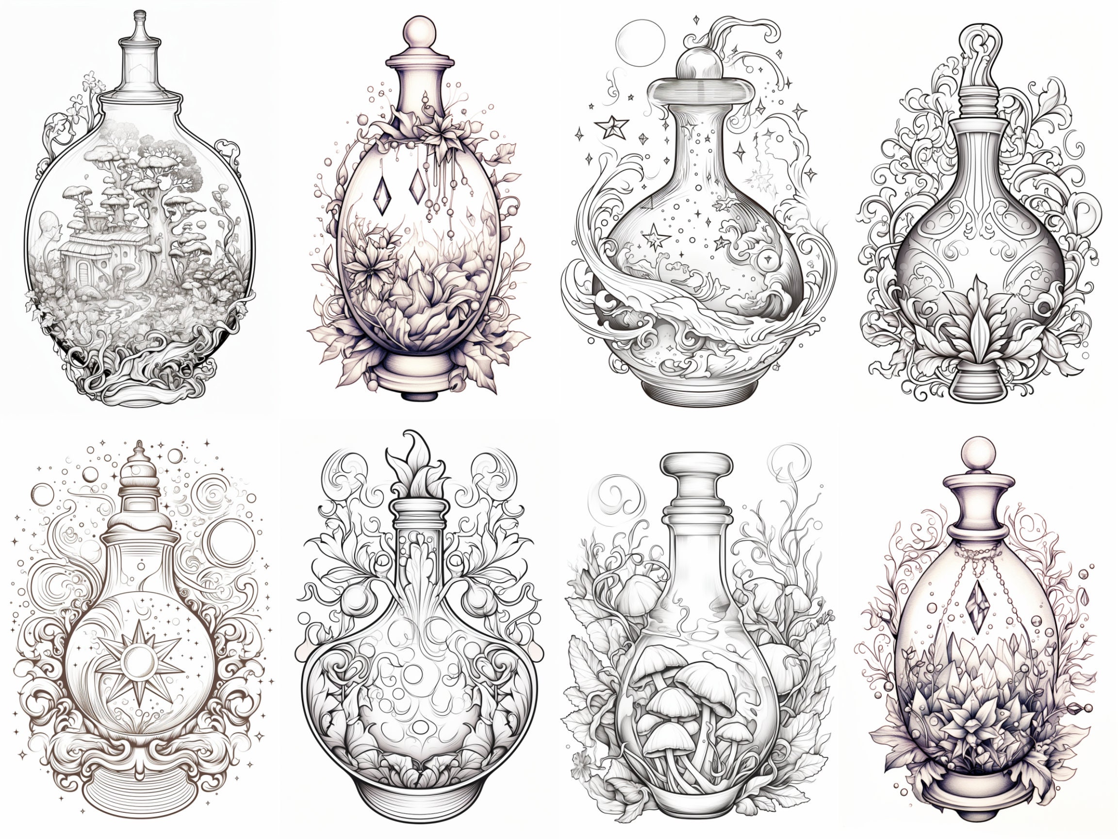 Mystical Potion Printable Coloring Pages 24 Alchemy Coloring - Etsy