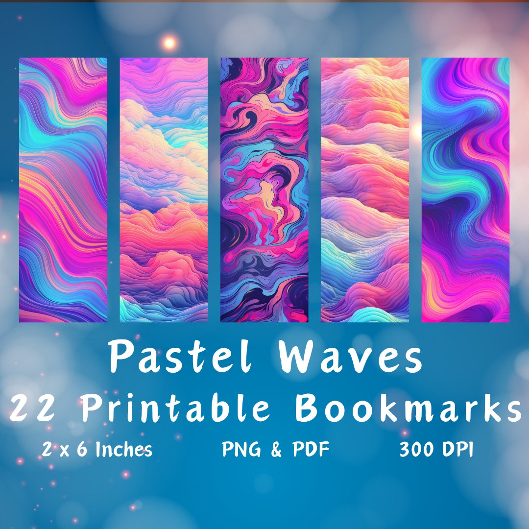 Pastel Waves Printable Bookmarks | 22 Dreamy Wavy Designs | Trippy ...