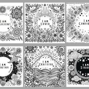 Printable Color in Affirmation Cards | 12 Cards | DIY | Coloring ...