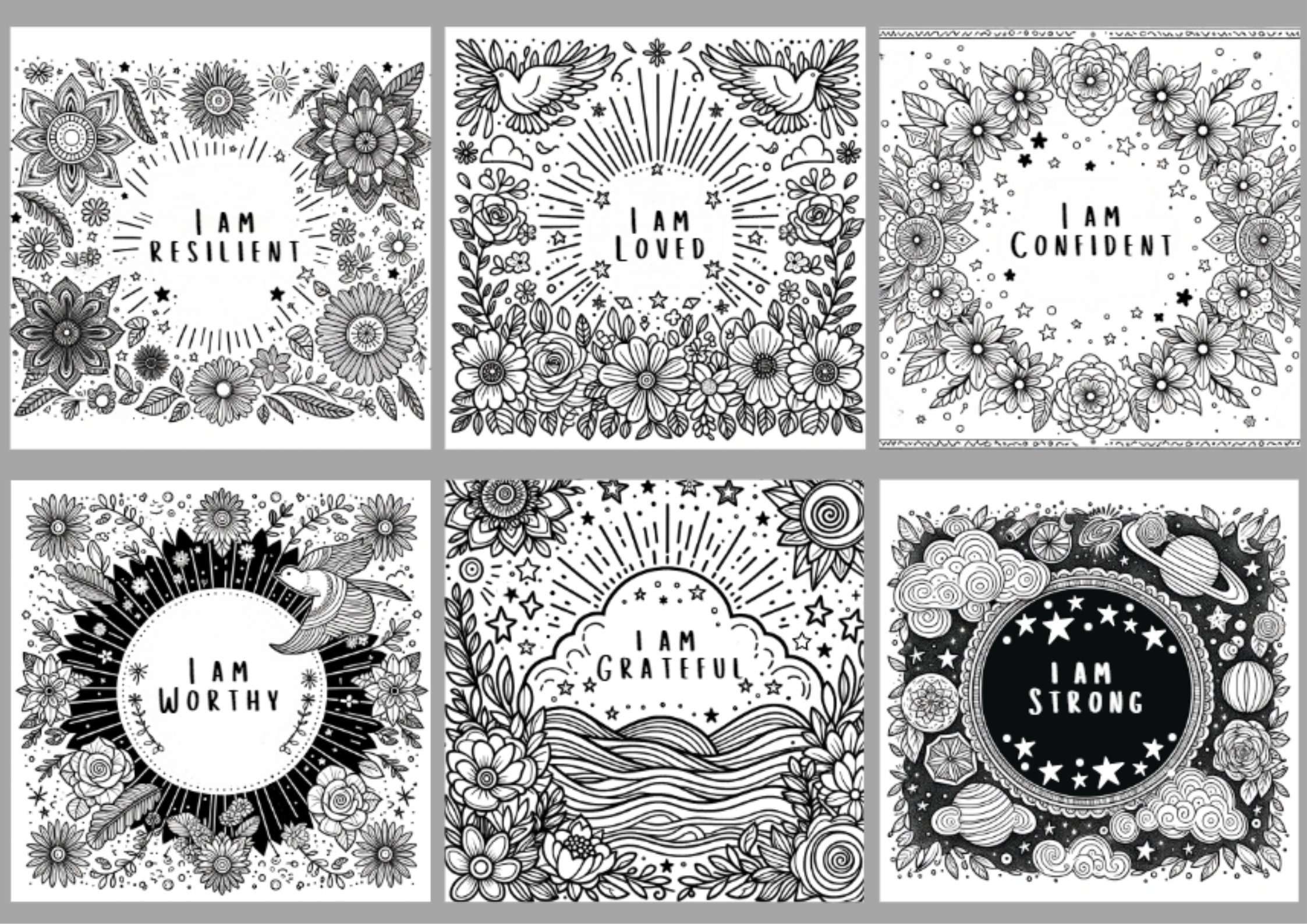 Printable Color in Affirmation Cards | 12 Cards | DIY | Coloring ...