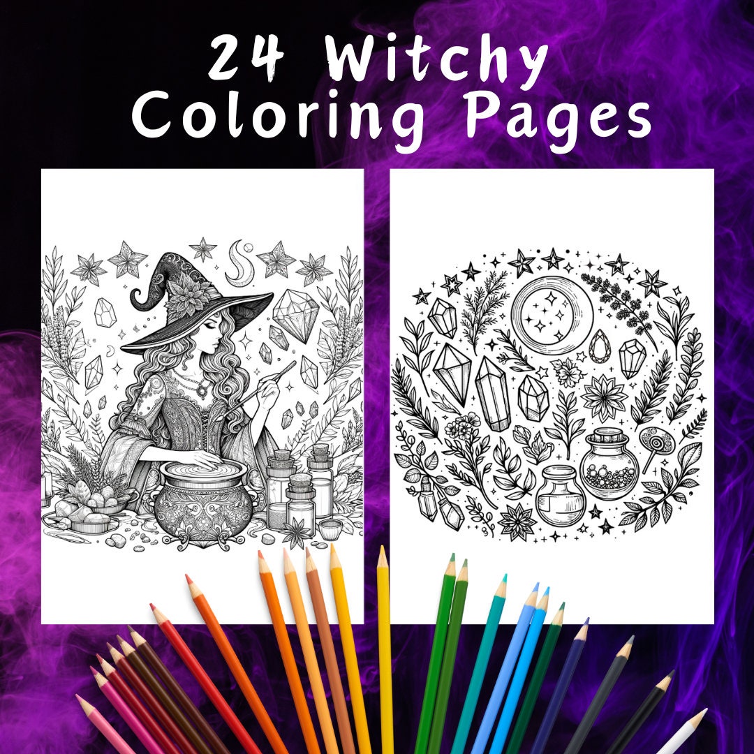 Witchy Printable Coloring Pages 25 Magical Designs Witch Potions ...