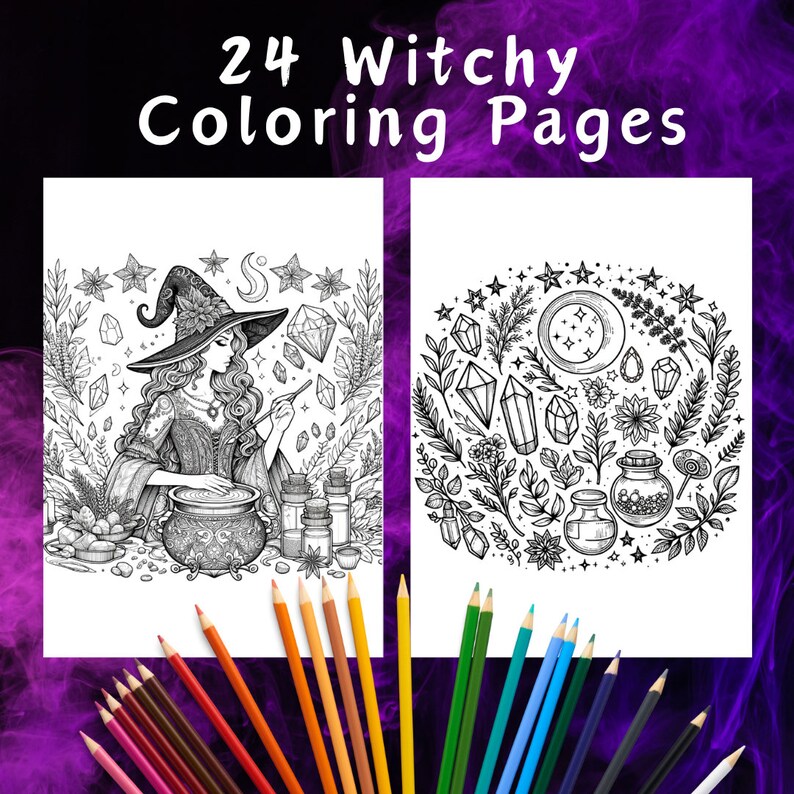 Witchy Printable Coloring Pages | 25 Magical Designs | Witch | Potions ...