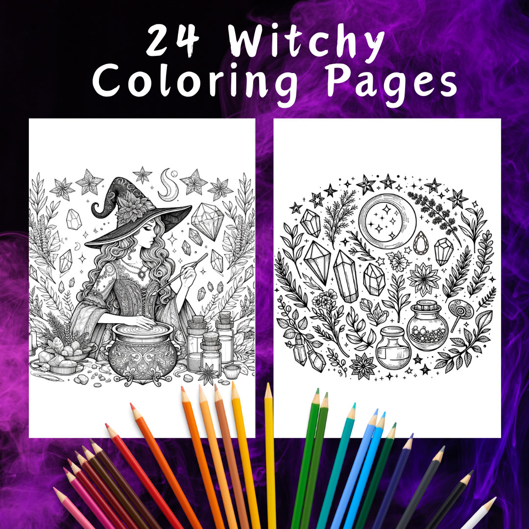 Witchy Printable Coloring Pages | 25 Magical Designs | Witch | Potions ...