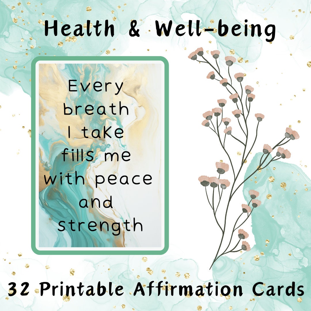 Positive Affirmations Cards for Health & Well-being 32 Printable Cards ...