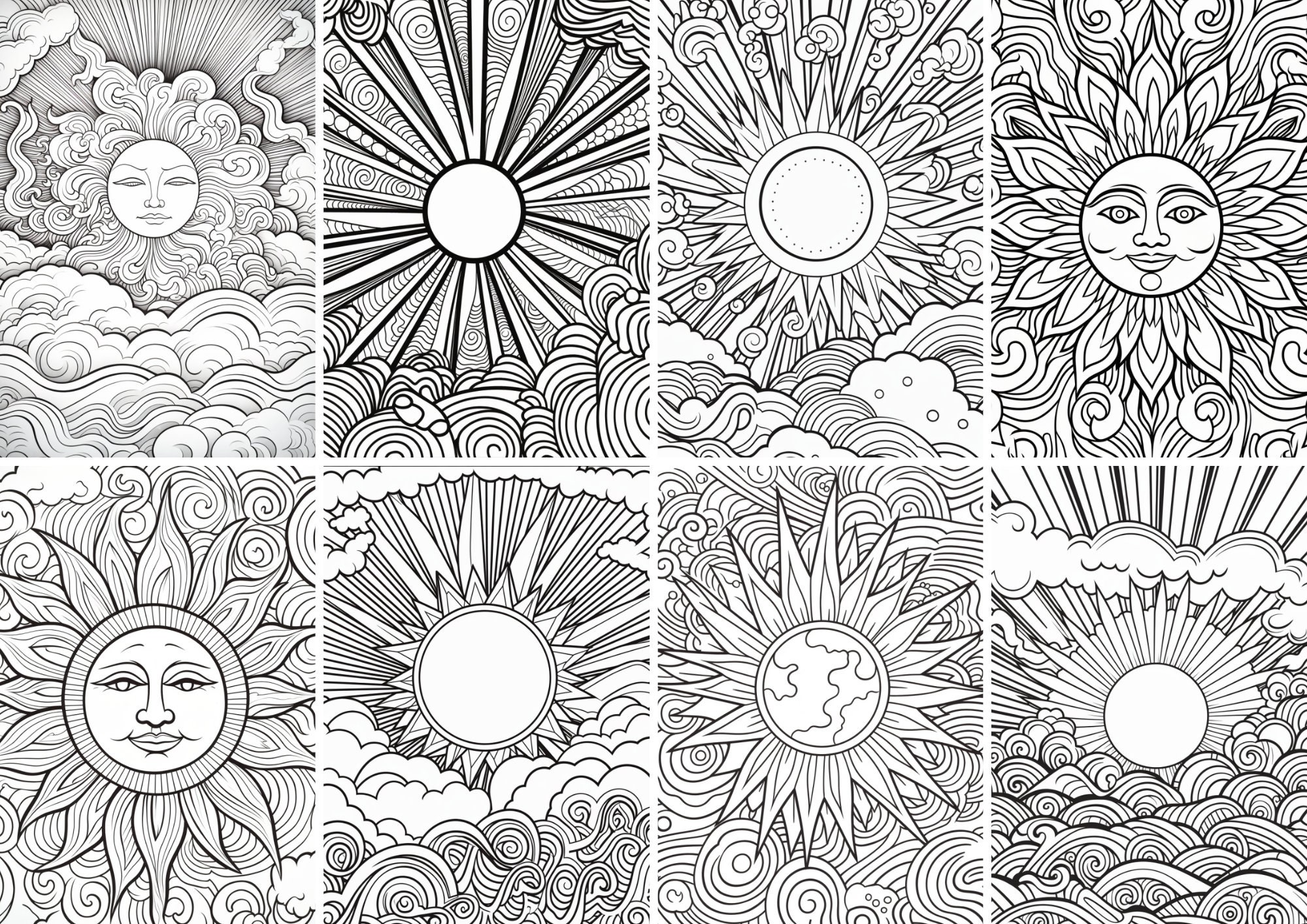 Celestial Printable Coloring Pages | 32 Majestic Sun & Moon Designs ...