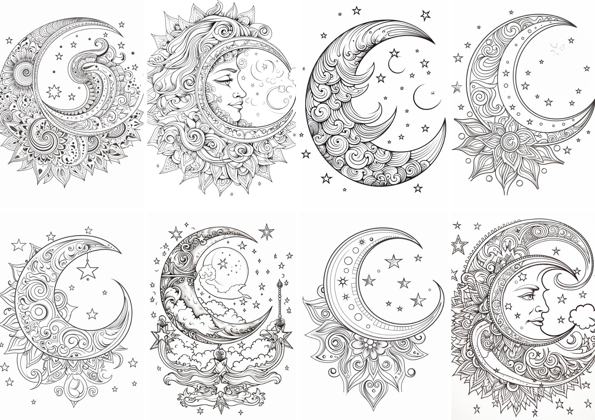 Celestial Printable Coloring Pages | 32 Majestic Sun & Moon Designs ...