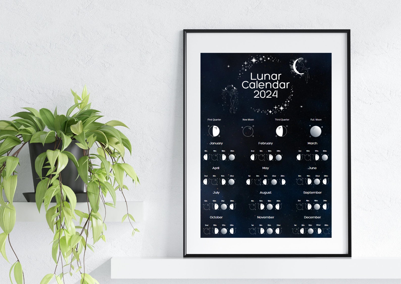 Printable 2024 Lunar Calendar Moon Phases 2024 Digital Download Pastel ...