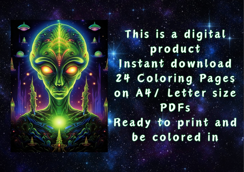 Trippy Alien Printable Coloring Pages | 24 Adult Coloring Images | PDF ...