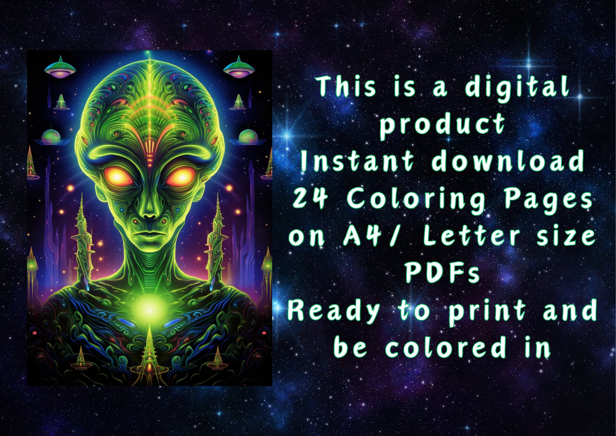 Trippy Alien Printable Coloring Pages 24 Adult Coloring Images PDF ...