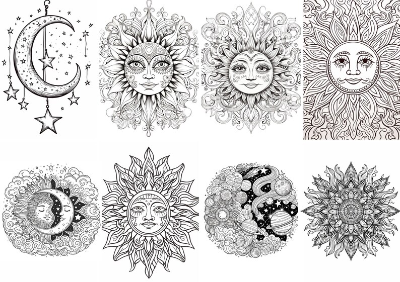 Celestial Printable Coloring Pages | 32 Majestic Sun & Moon Designs ...