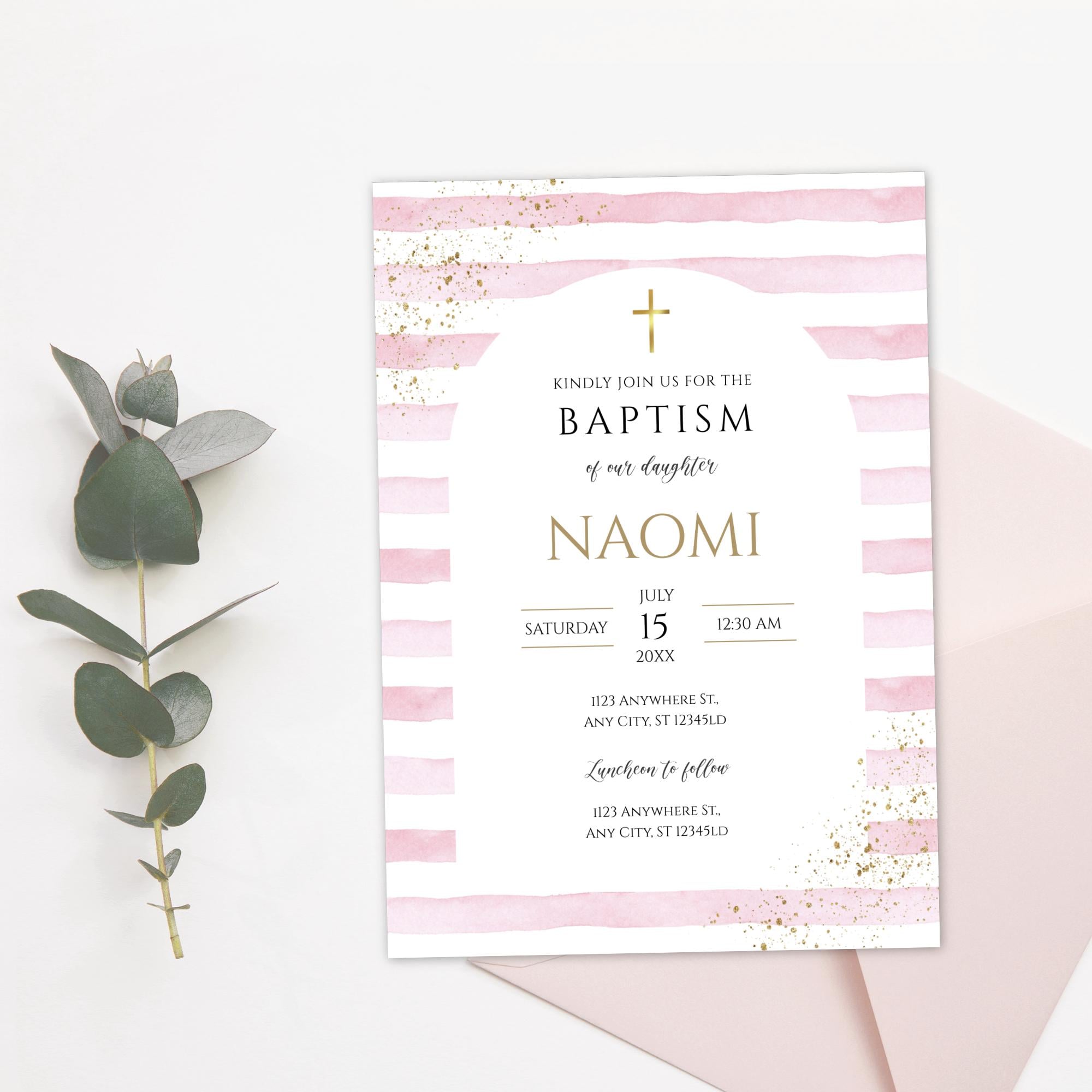 Editable Girl Baptism Invitation | Pink and Gold Christening Template ...