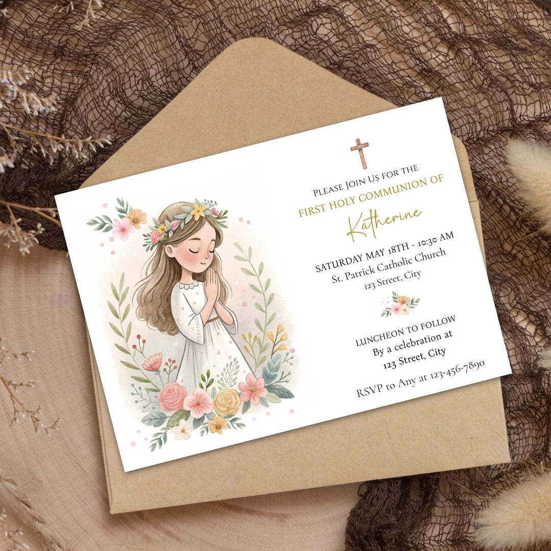 First Holy Communion, Invitation Template, Girl First Communion Invite ...