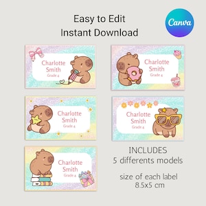 Kawaii Capybara School Name Labels – Cute Kawaii Capybara Sticker Set ...