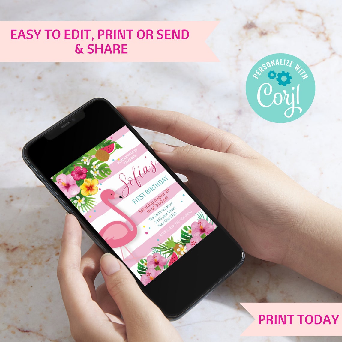 Flamingo Birthday Invitation, Flamingo Invitation, Flamingo Instant ...