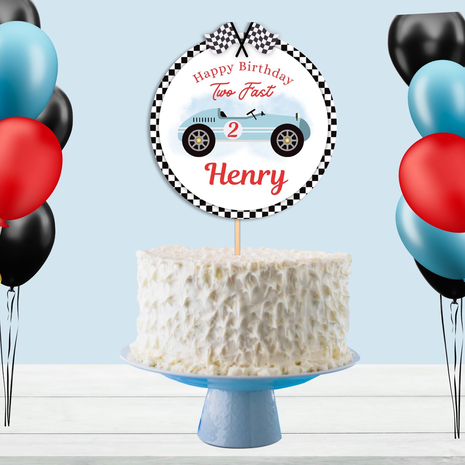 Two Fast Cake Toppers, Printable Editable Cake Topper, Vintage Race ...