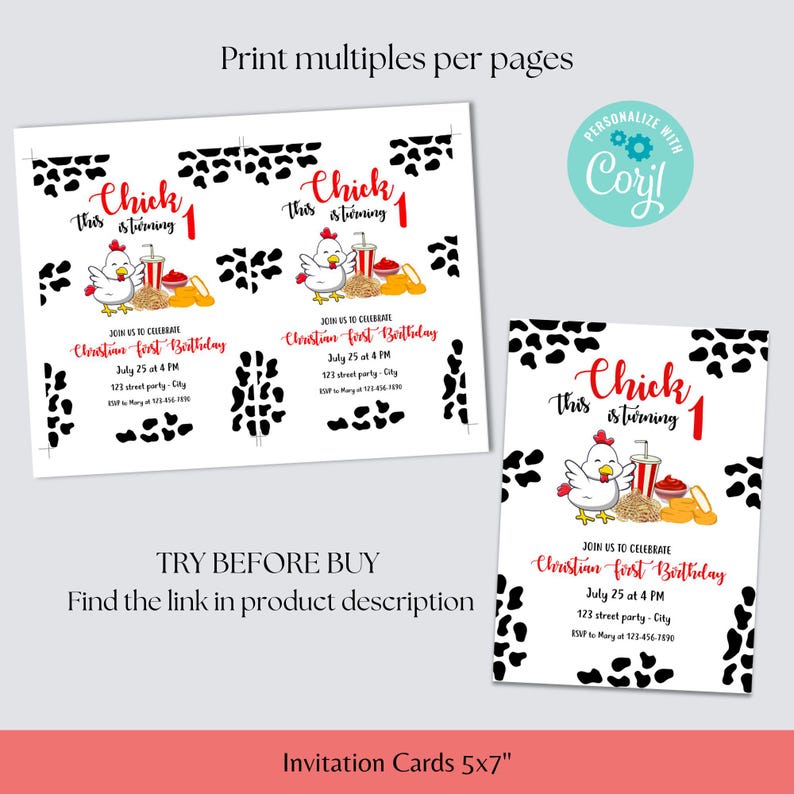 Editable This Chick is One, Chicken Birthday, Chicken Nuggets, Chick ...