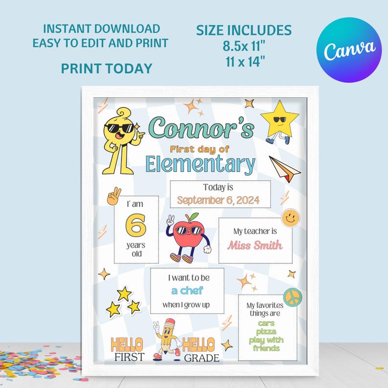 Editable First Day of School Sign Canva Template | Back to School ...