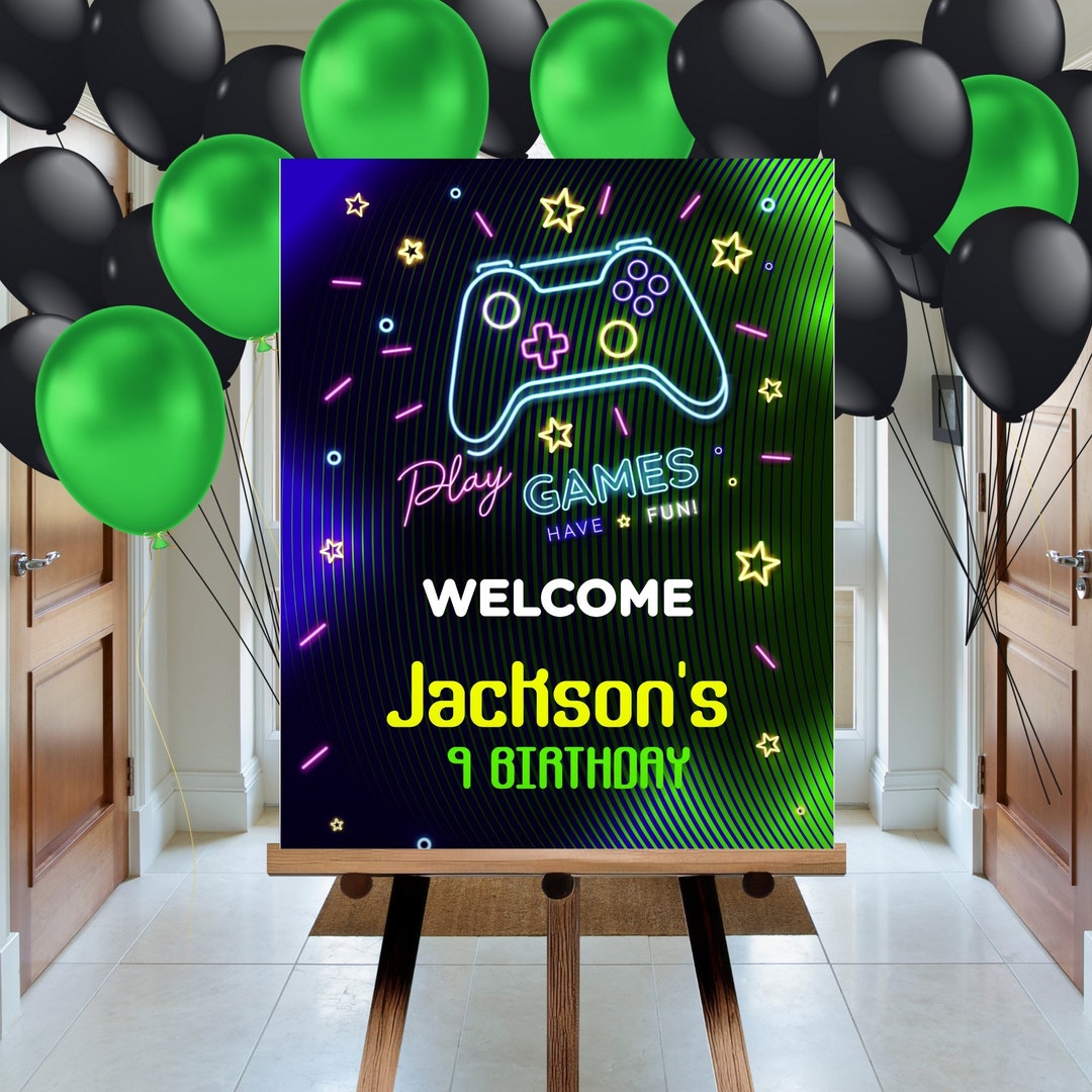 Neon Game Welcome Sign, Birthday Party Poster, Pixel Arcade, Porch Sign ...