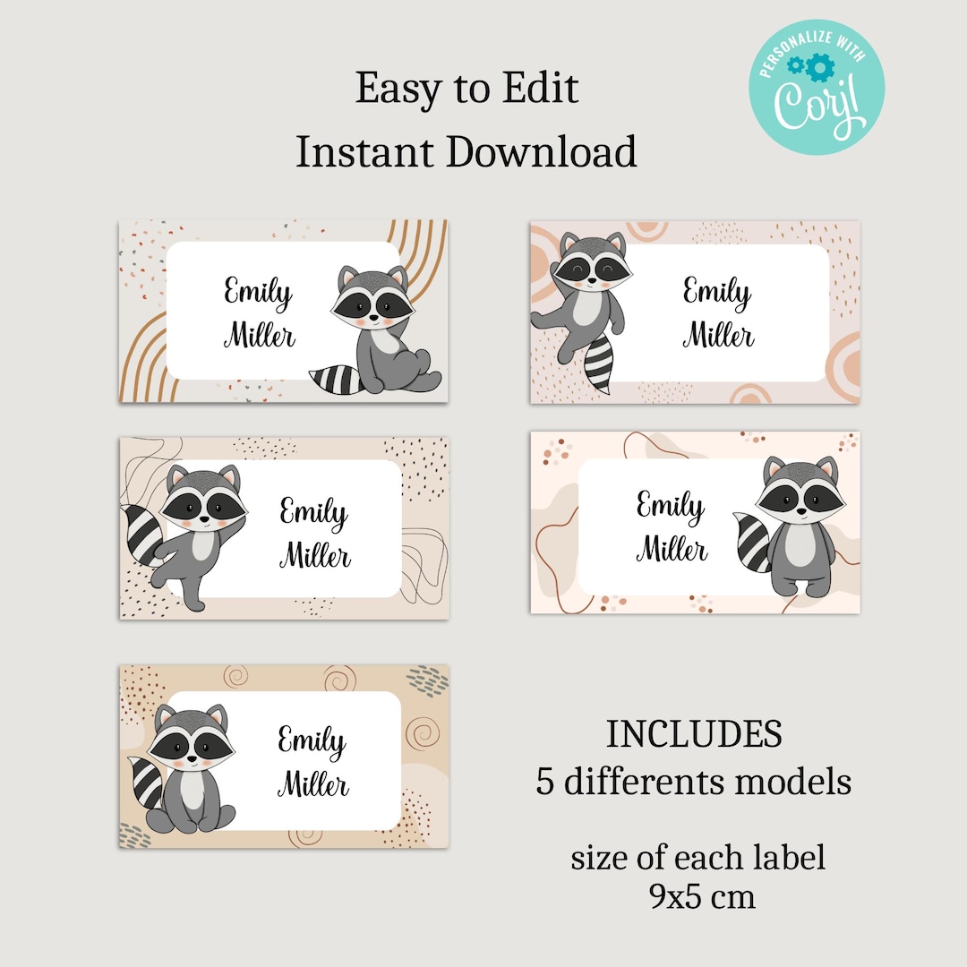 Raccoon Sticker, Kids Name Labels, School Name Labels, Classroom Labels ...