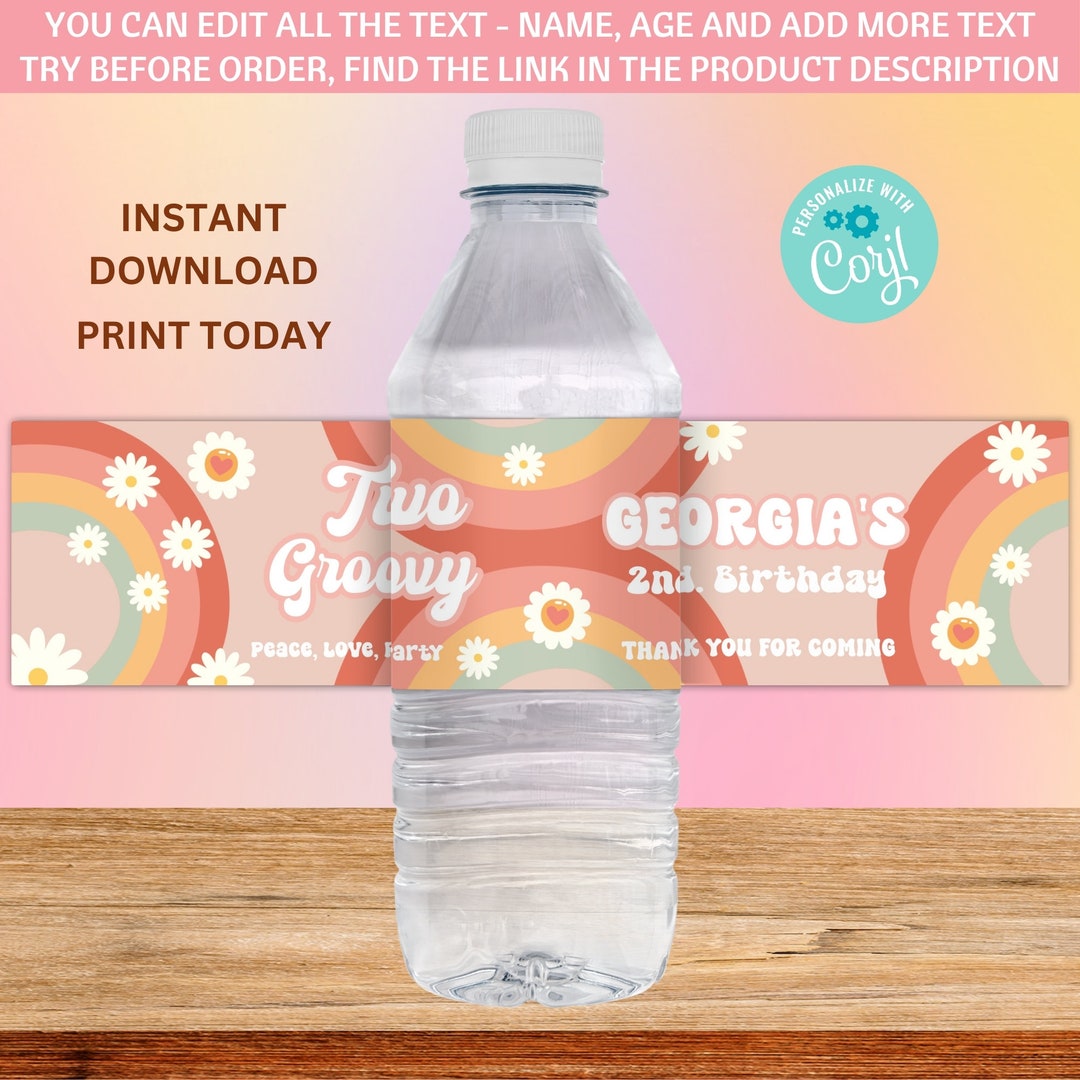 Groovy Water Bottle Label, Two Groovy Label, Template Instant Download ...
