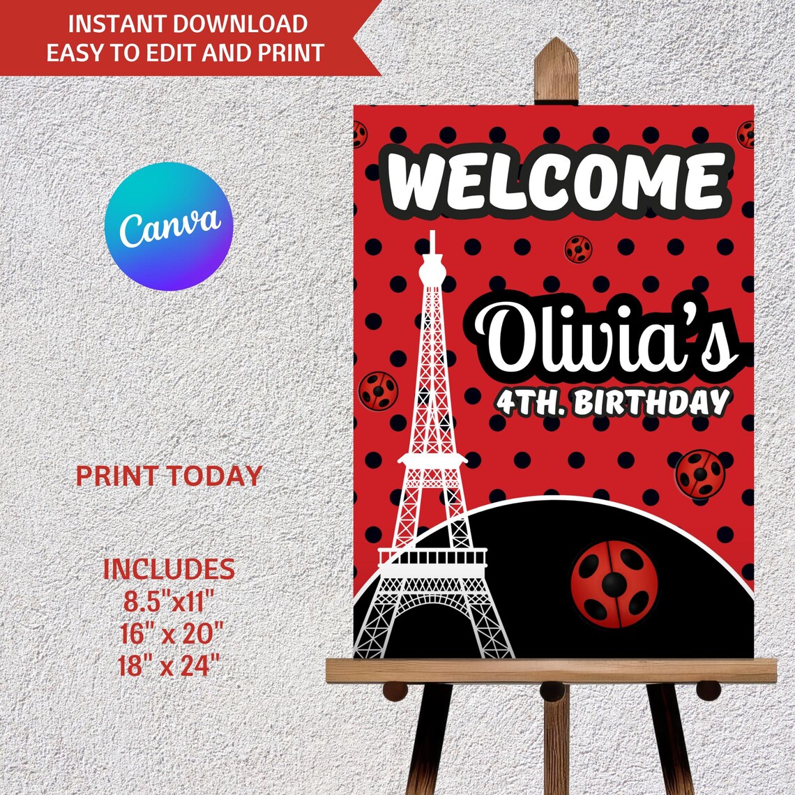 Ladybug Welcome Sign Editable in Canva, Welcome Sign Template, Ladybug ...