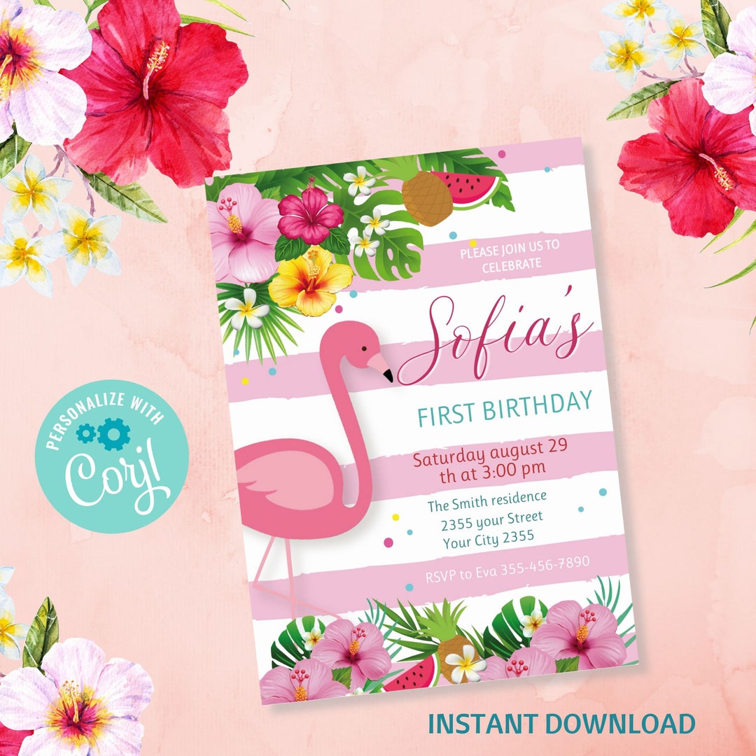 Flamingo Birthday Invitation, Flamingo Invitation, Flamingo Instant ...