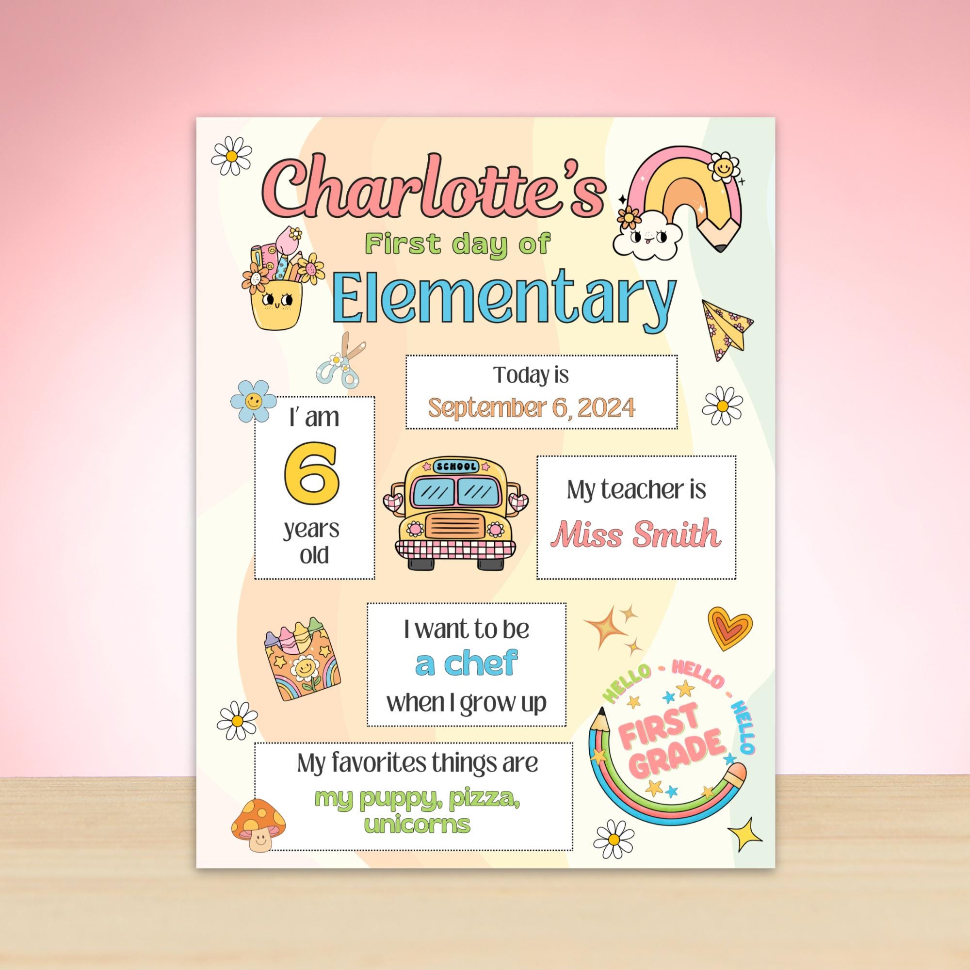 Editable First Day of School Sign Canva Template | Back to School ...