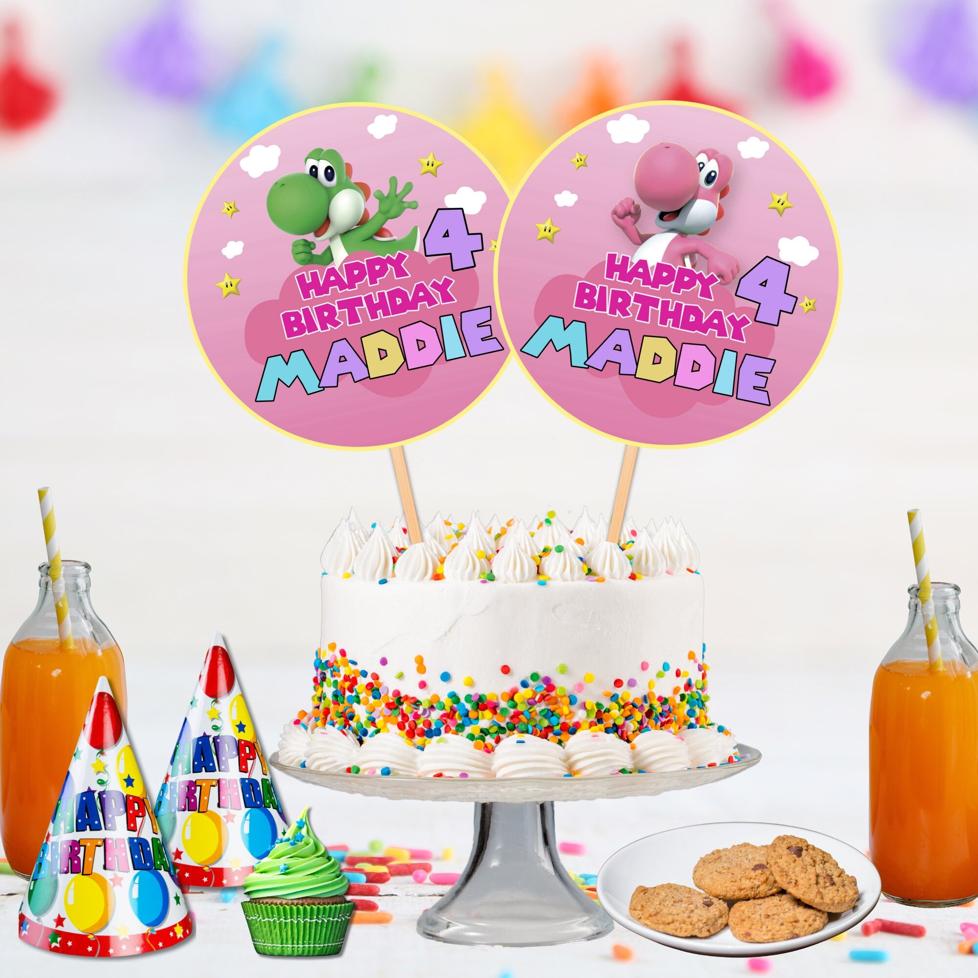 Pink Yoshi Cake Topper, Printable Editable Cake Topper, Yoshi Party ...