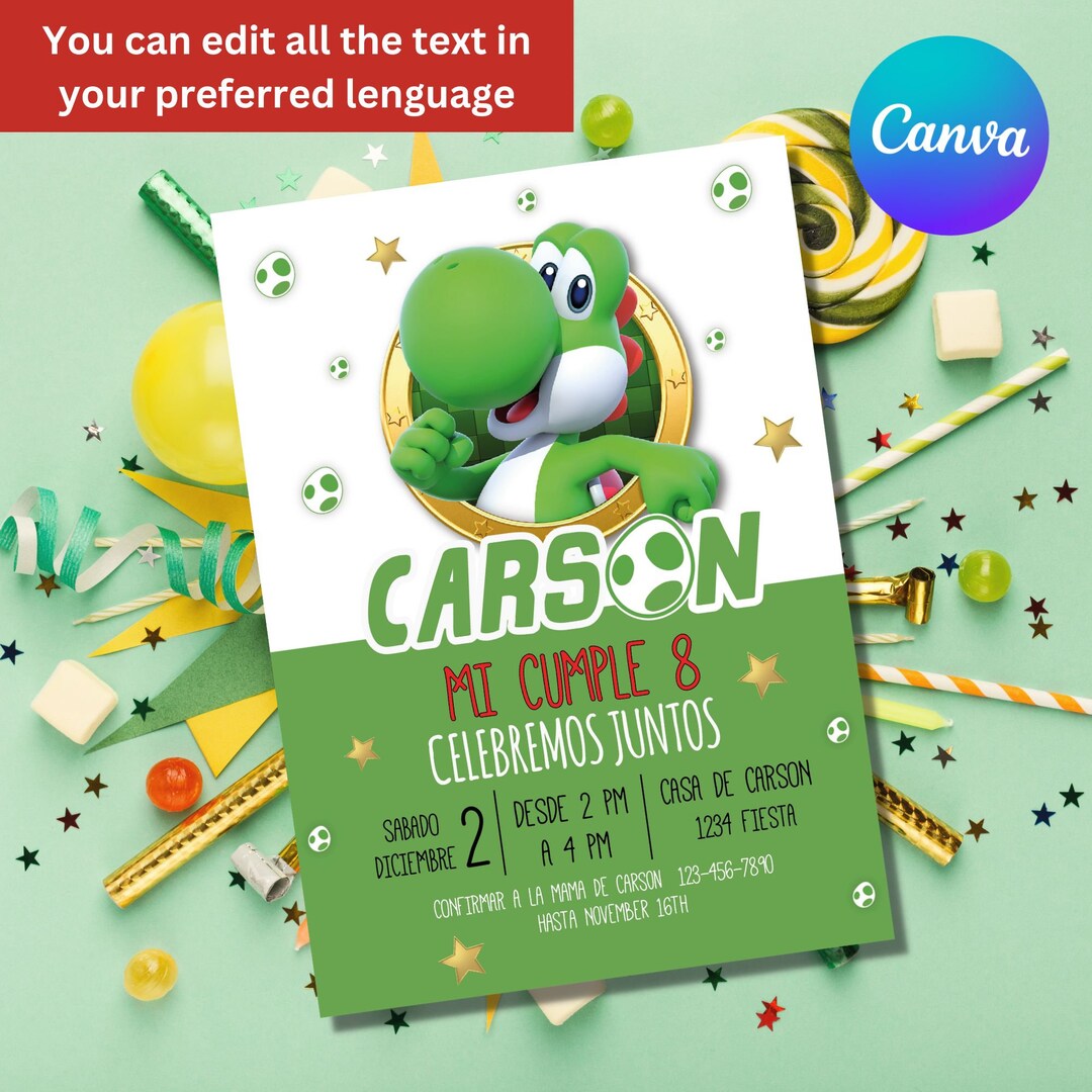 Yoshi Birthday Invitation, Yoshi Invitation, Invite Instant Download ...