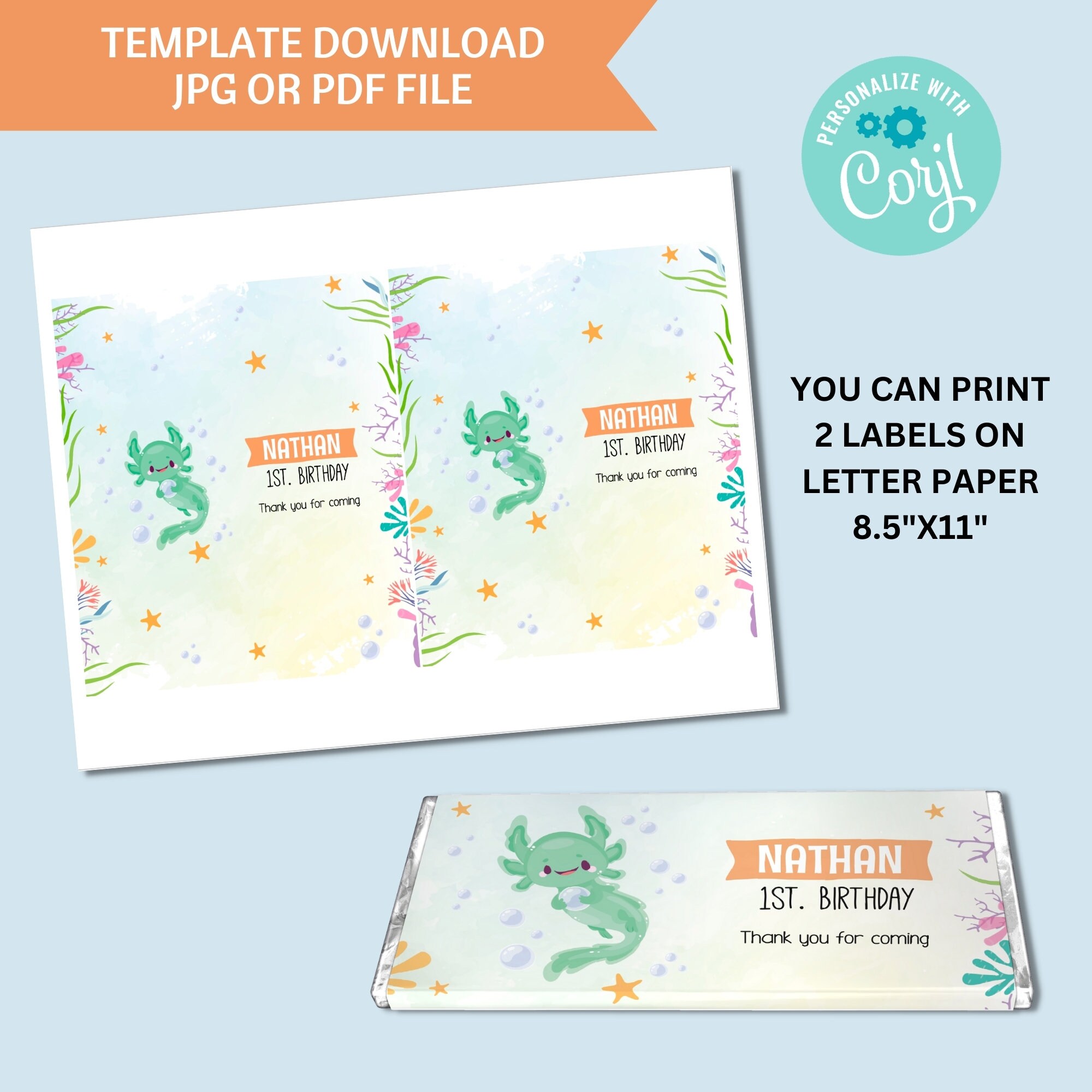 Editable Axolotl Birthday Chocolate Wrapper – Cute Under the Sea Candy ...