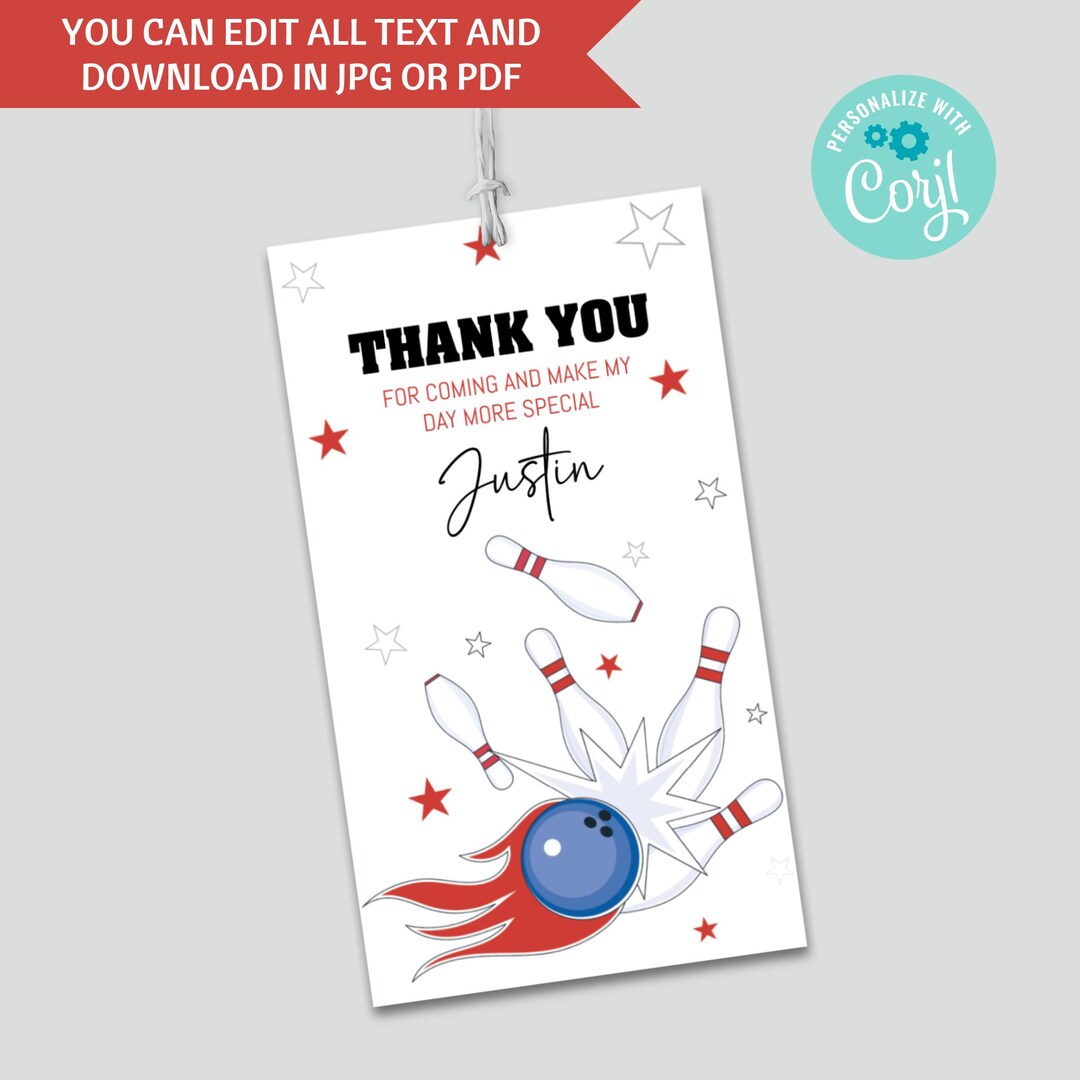 Printable Bowling Tag | Minimalist Design | Digital Download for Party ...