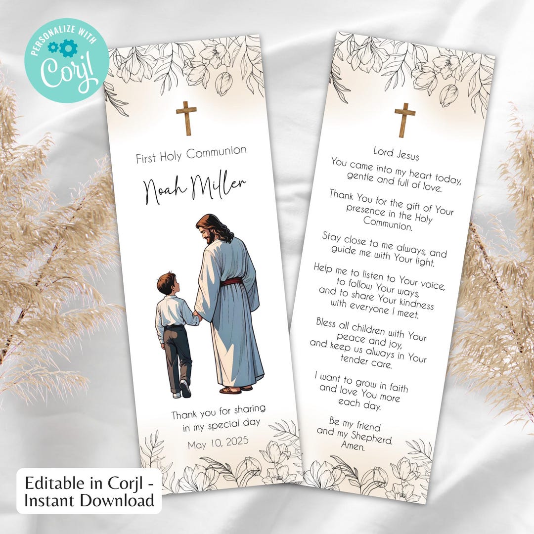 First Holy Communion, Bookmark Template, Elegant Bookmark, Editable ...