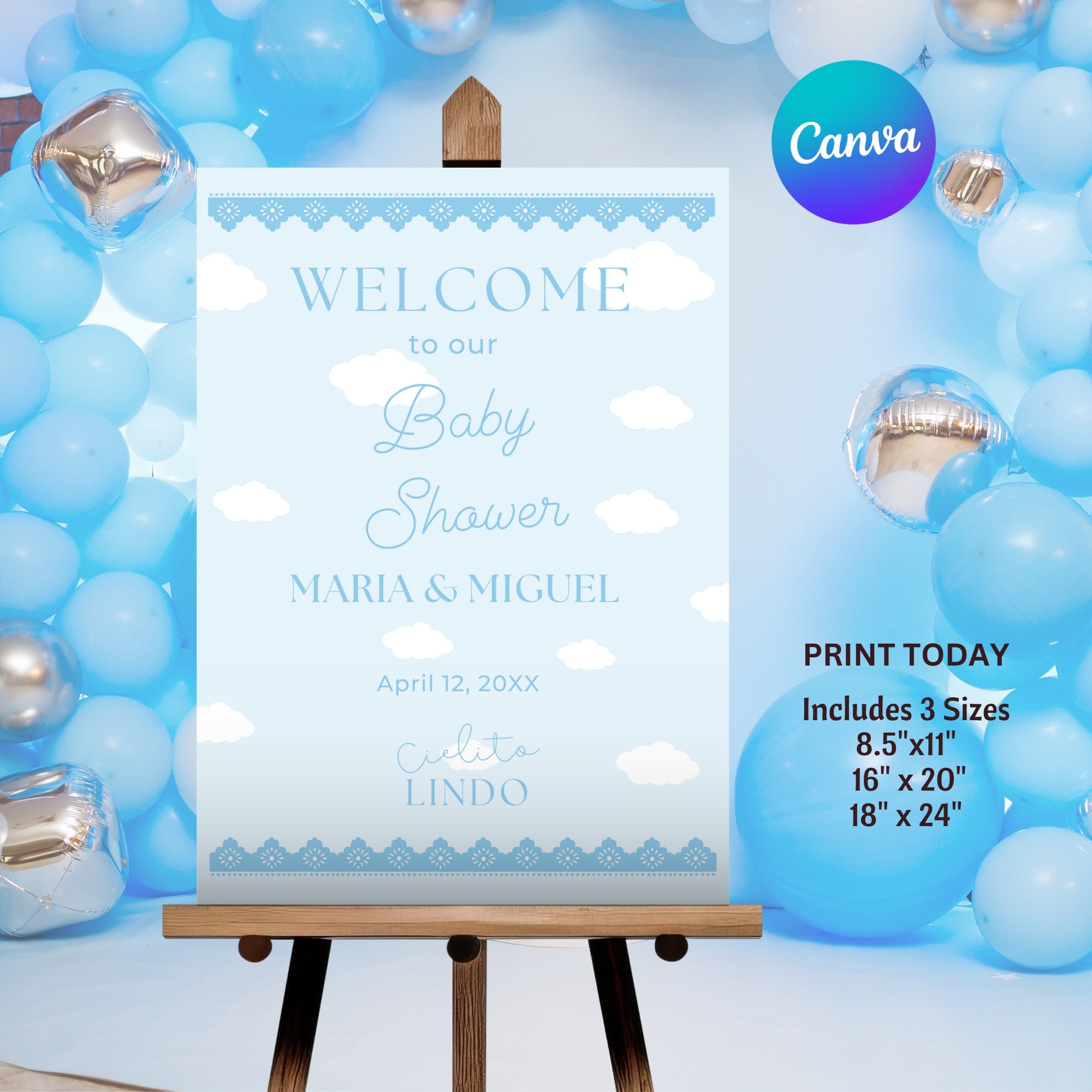 Cielito Lindo Babyshower Welcome Sign, Cielito Lindo Sign, Blue ...