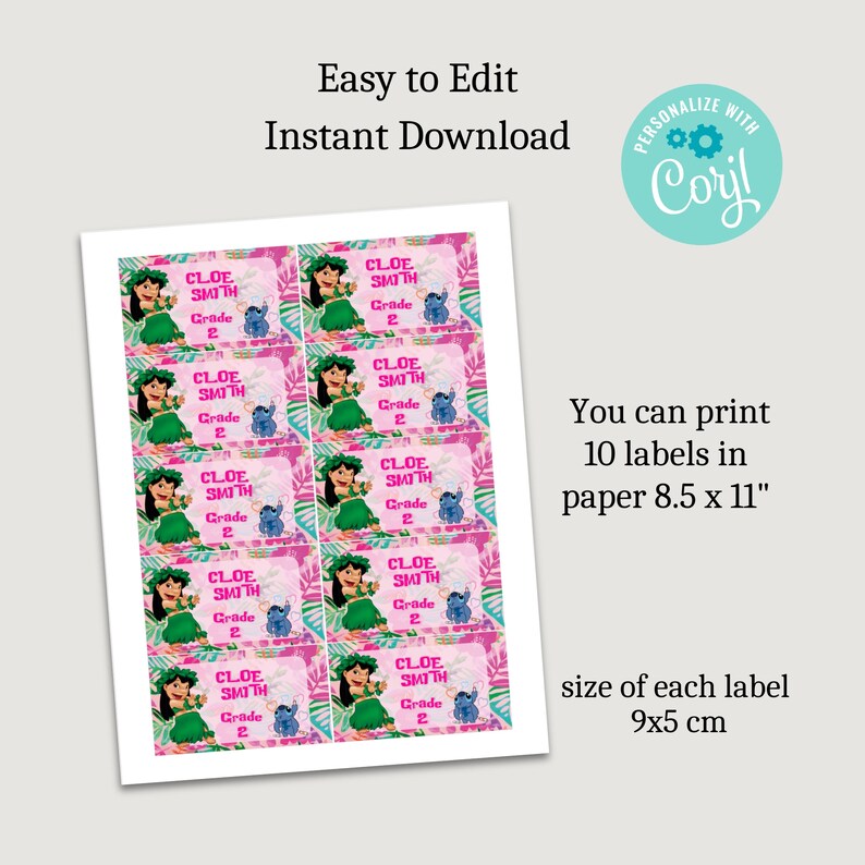 Lilo and Stitch Printables Labels, Preschool labels, Personalized kids ...