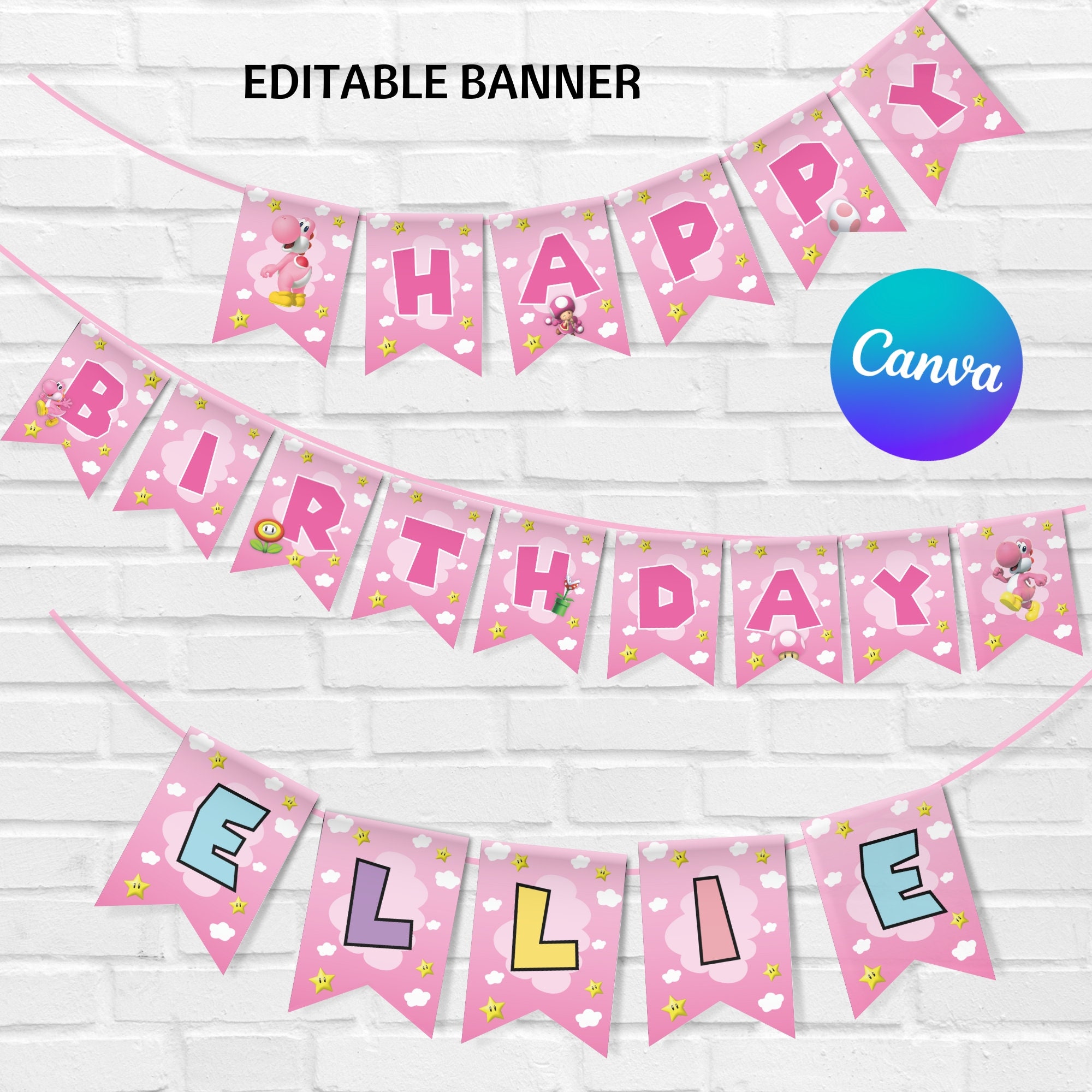 Pink Yoshi Banner, Yoshi Birthday, Instant Download, Pink Yoshi Party ...