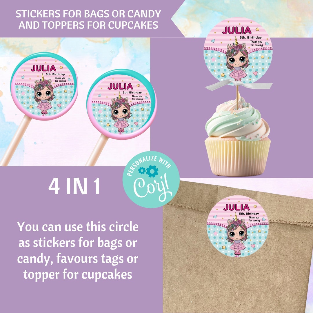 Doll Sticker, Editable Sticker, Doll Birthday Tag, Doll Party Favor ...