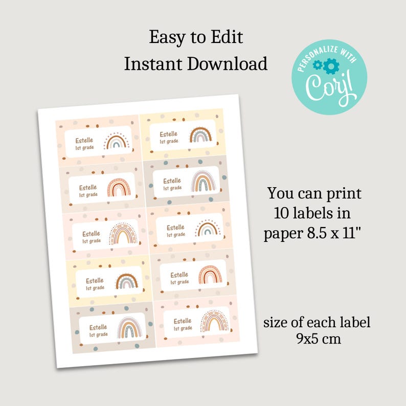 Rainbow Printables Labels, Preschool Labels, Personalized Kids Labels ...