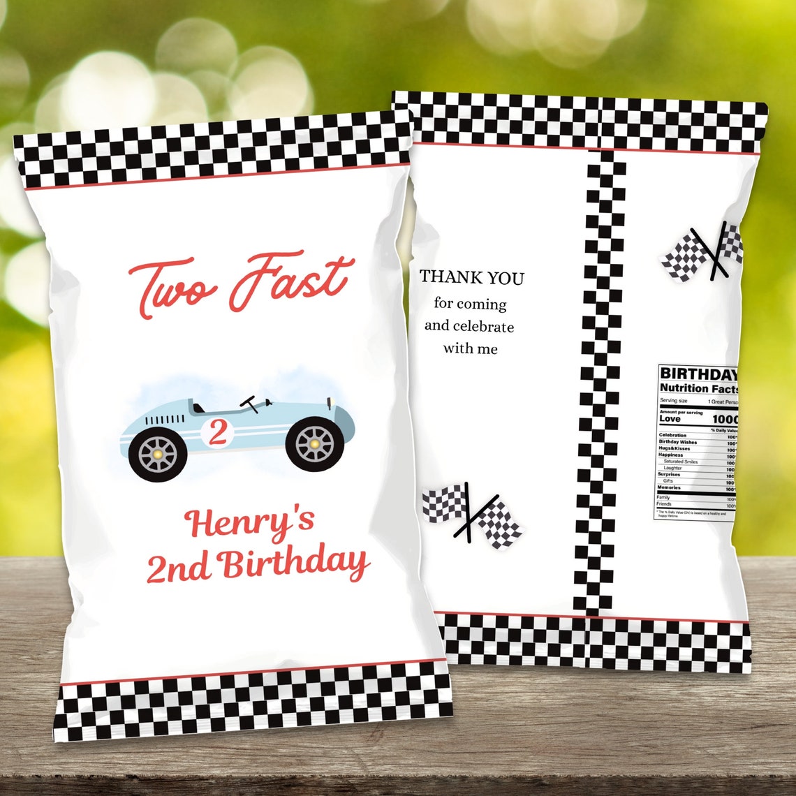 Two Fast Chip Bag, Vintage Race Party, Chip Bag Vintage Race, Printable ...