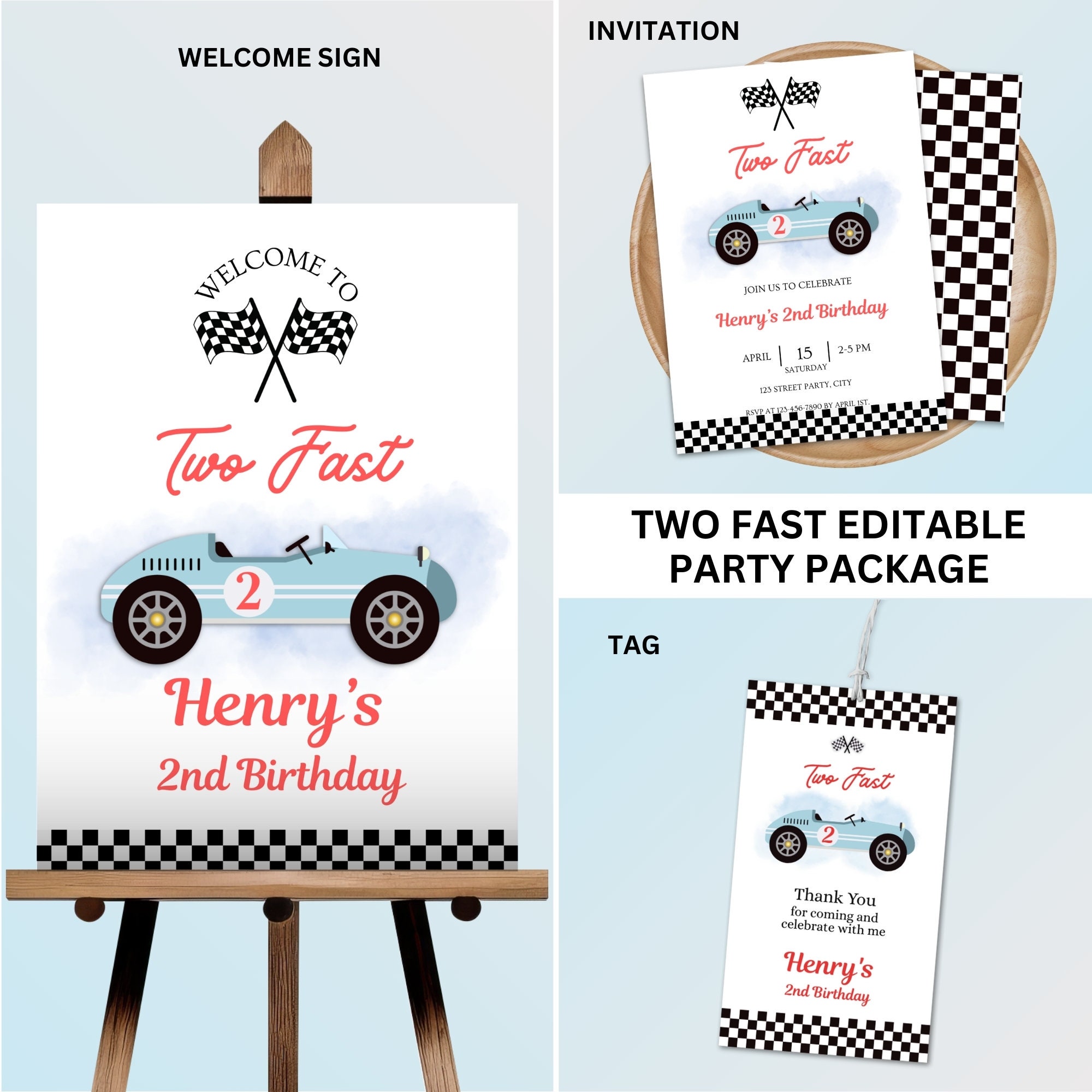 Race Car Party Printable Decorations & Invitation Template Pack - Two ...