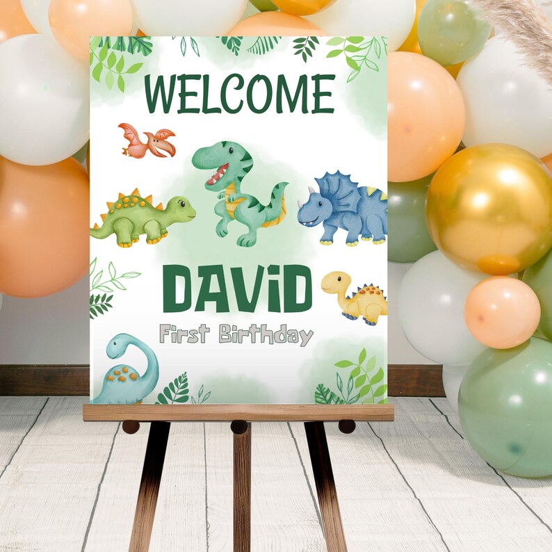 Editable Dinosaur Birthday Welcome Sign | Printable Digital Template ...