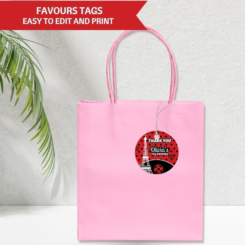 Editable Ladybug Stickers, Party Favors Tag, Party Decor Ladybug ...