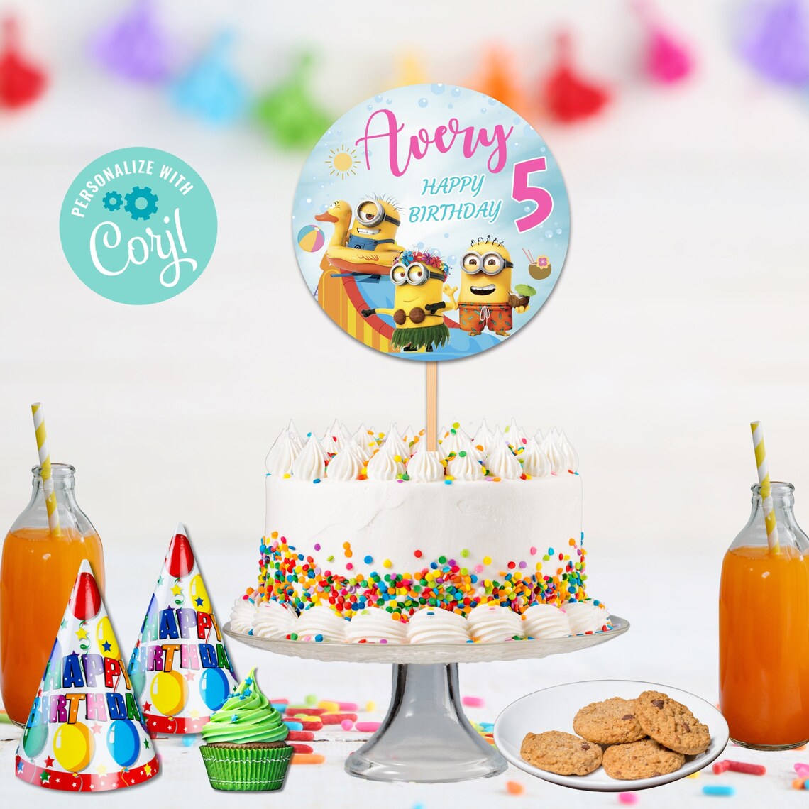 Minions Pool Party Cake Topper Template| Minions Birthday Party ...