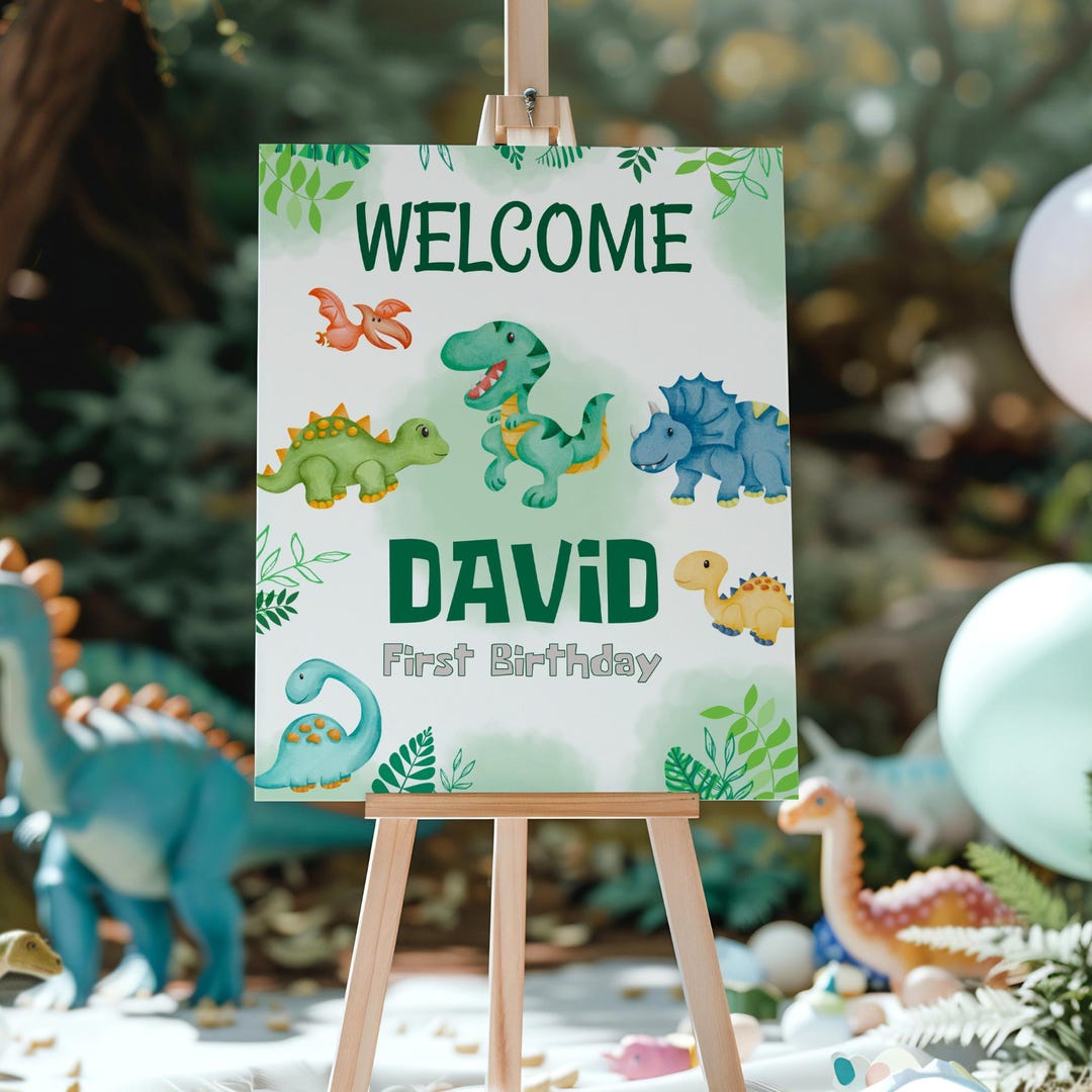 Editable Dinosaur Birthday Welcome Sign | Printable Digital Template ...