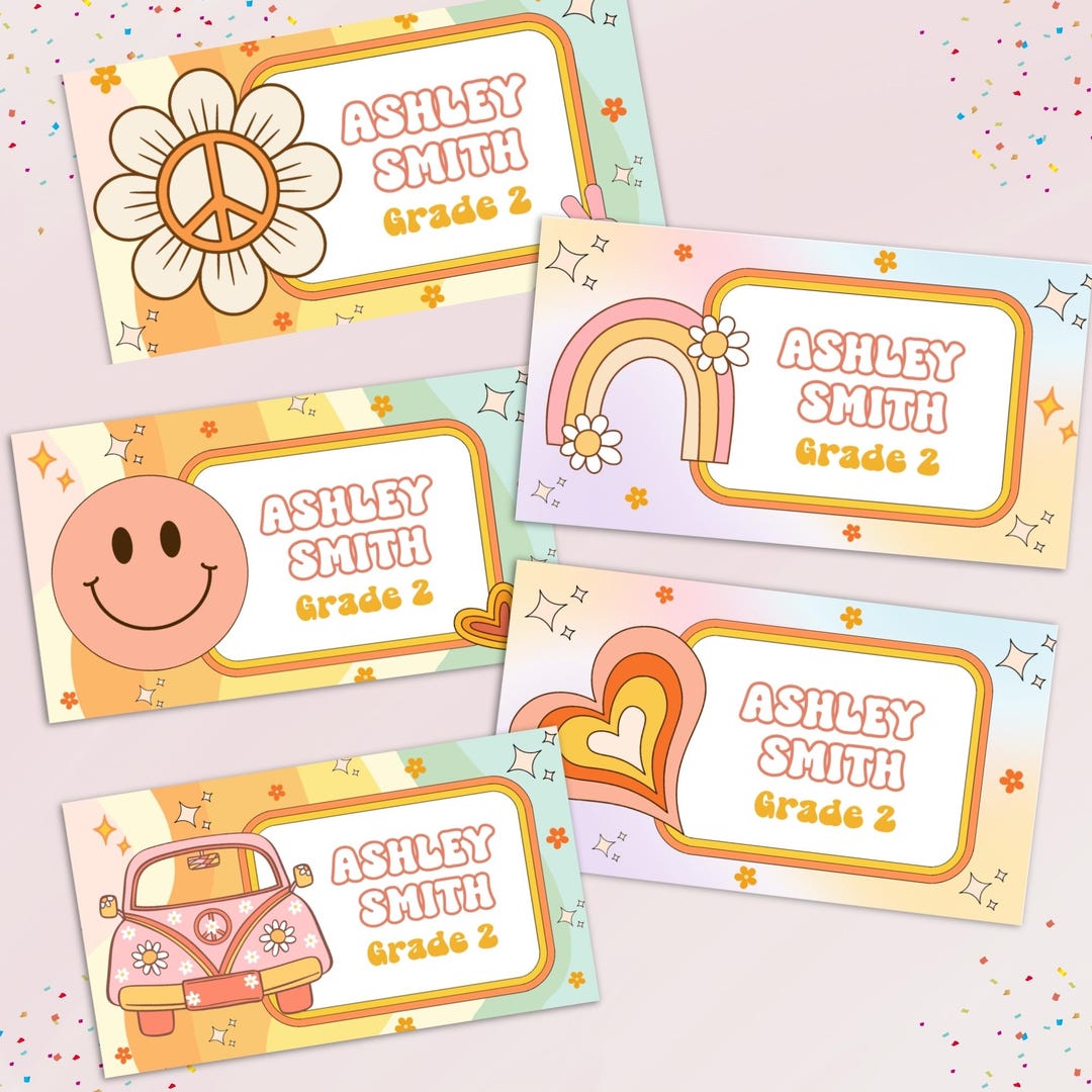 Retro Groovy School Labels, Classroom Printables, Name Labels for Kids ...