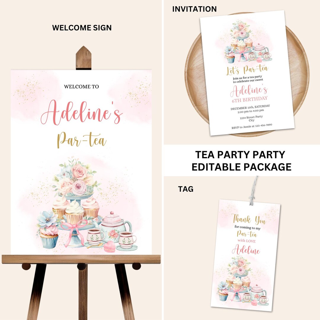 Editable Tea Party Pack, Floral Tea Party, High Tea, Tea Party Welcome ...