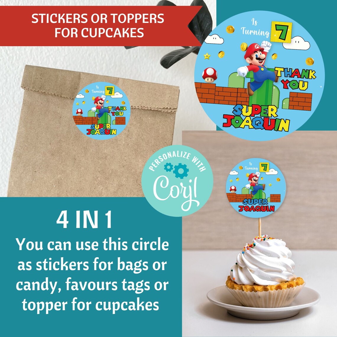 Super Mario Tag Super Mario Party Decorations Super Mario - Etsy