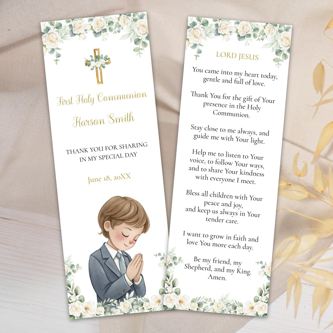 First Holy Communion, Bookmark Template, Elegant Bookmark, Editable ...
